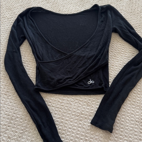 Tops | Alo Black Long Sleeve Wrap Top | Poshmark